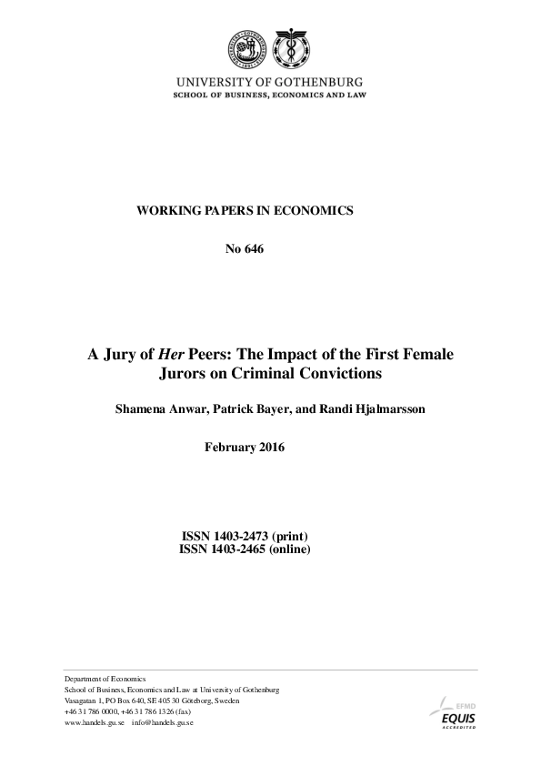 (PDF) A Jury of Her Peers: The Impact of the First Female Jurors on ...