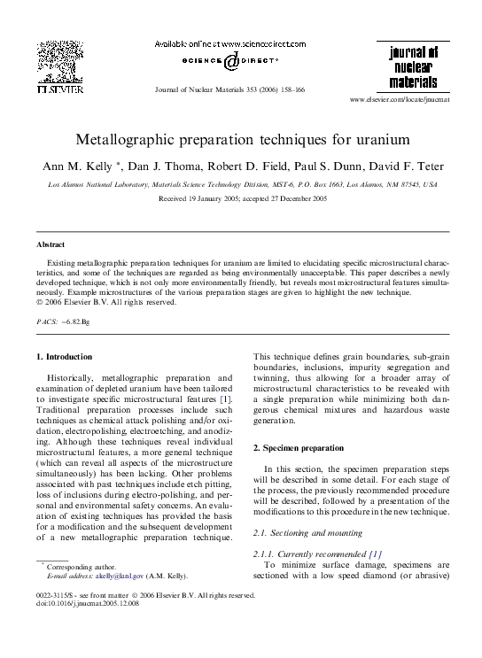 (PDF) Metallographic preparation techniques for uranium