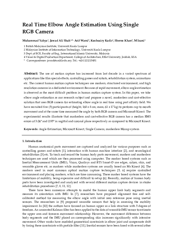 (PDF) Real Time Elbow Angle Estimation Using Single RGB Camera