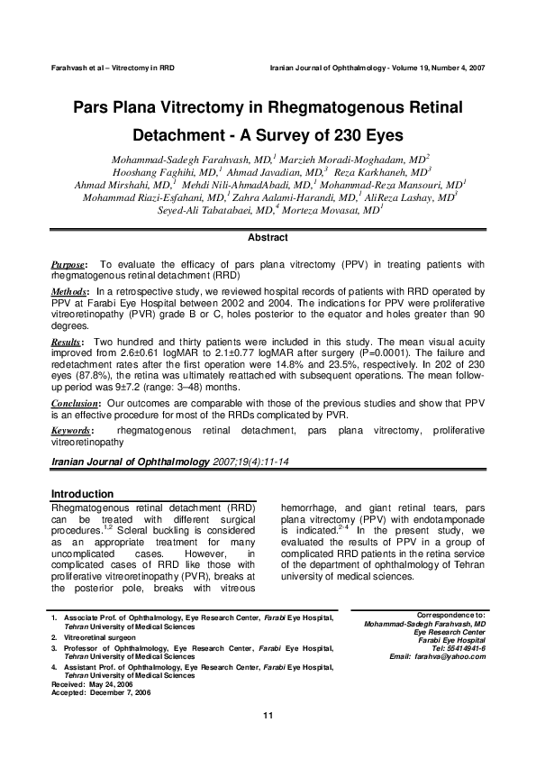 (PDF) Pars Plana Vitrectomy in Rhegmatogenous Retinal Detachment-A ...
