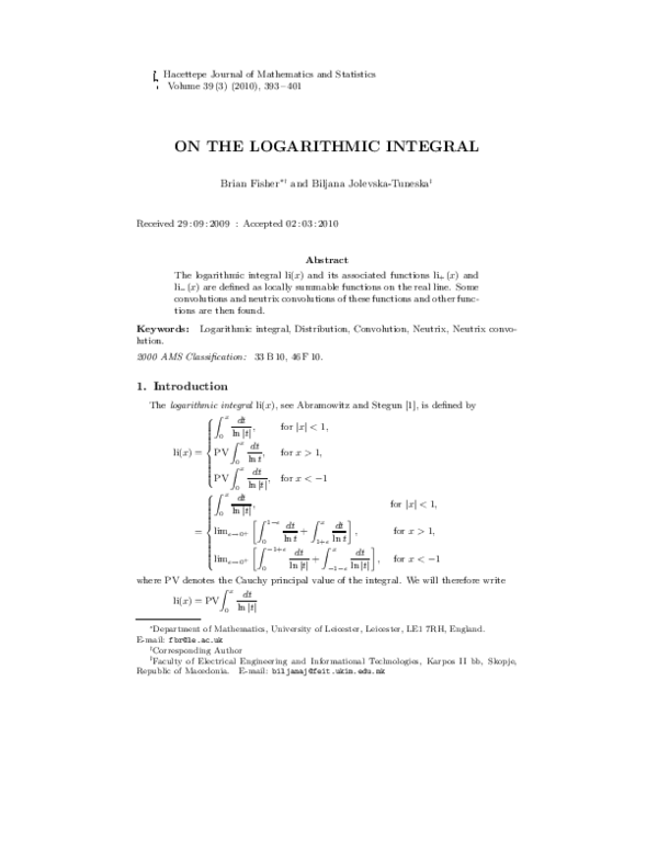(PDF) On the logarithmic integral