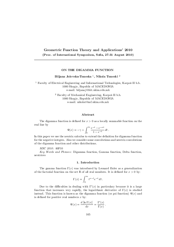 (PDF) On the digamma function