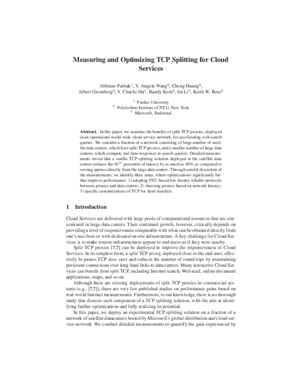 (PDF) Measuring and optimizing tcp splitting for cloud services