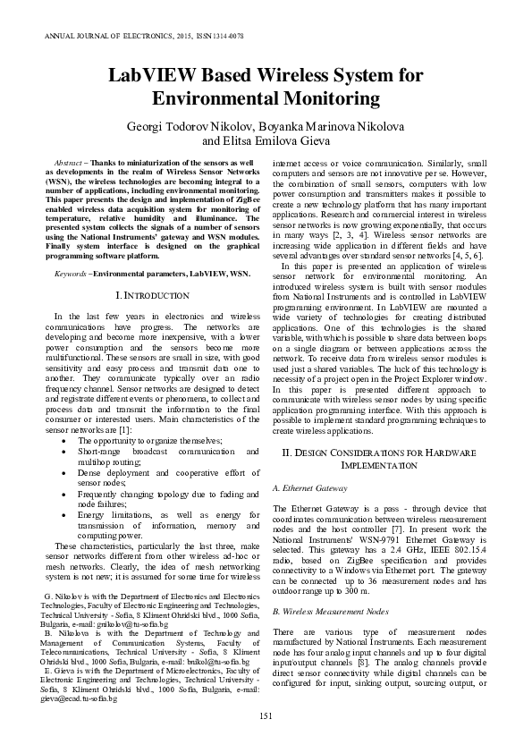 Pdf Labview Based Wireless System For Environmental Monitoring