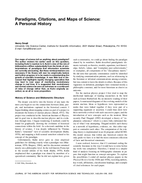 (PDF) Paradigms, citations, and maps of science: A personal history