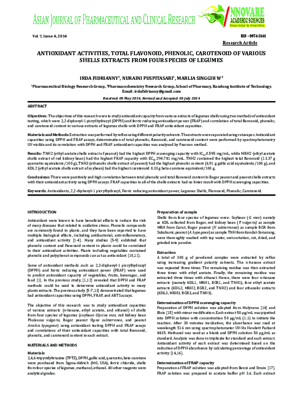 (PDF) Antioxidant activities, Total flavonoid, Phenolic, Carotenoid of various shells extracts ...