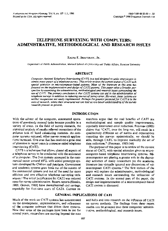 (PDF) Telephone surveying with computers: Administrative ...