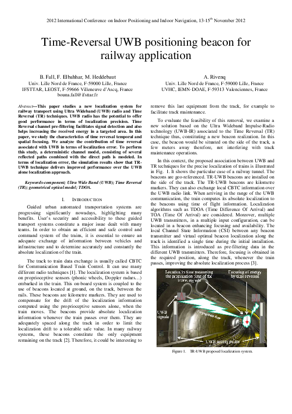 Pdf Time Reversal Uwb Positioning Beacon For Railway Application