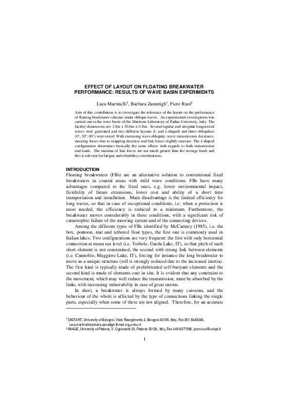 (PDF) Effect of Layout on Floating Breakwater Performance: Results of Wave Basin Experiments