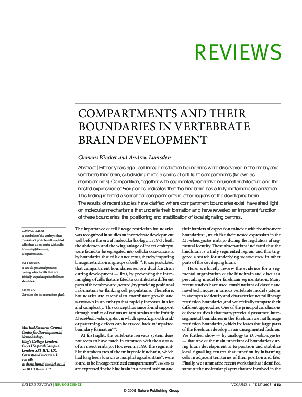 (PDF) Compartments and their boundaries in vertebrate brain development