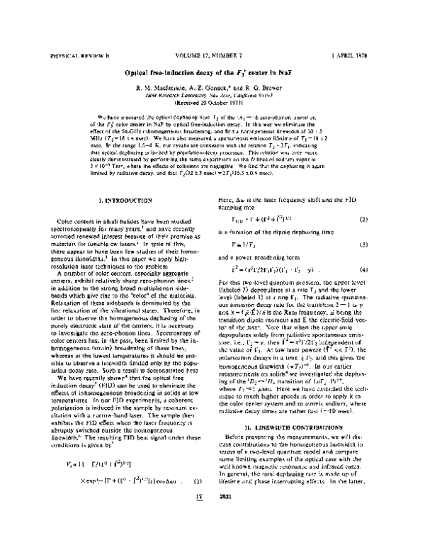 (PDF) Optical free-induction decay of theF3+center in NaF