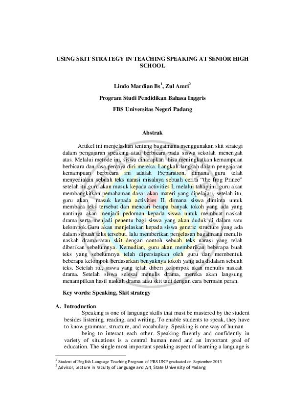 (PDF) Using Skit Strategy in Teaching Speaking at Senior High School