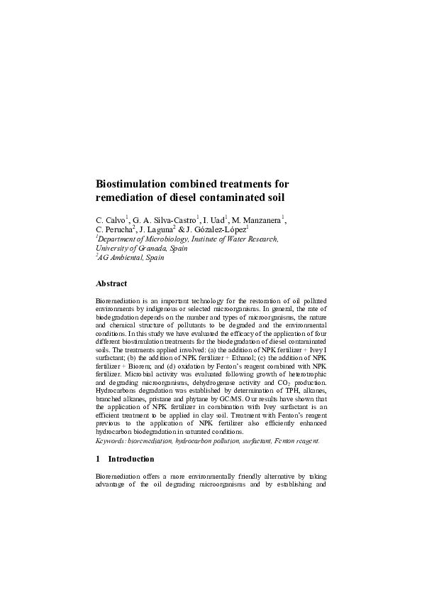(PDF) Biostimulation combined treatments for remediation of diesel contaminated soil