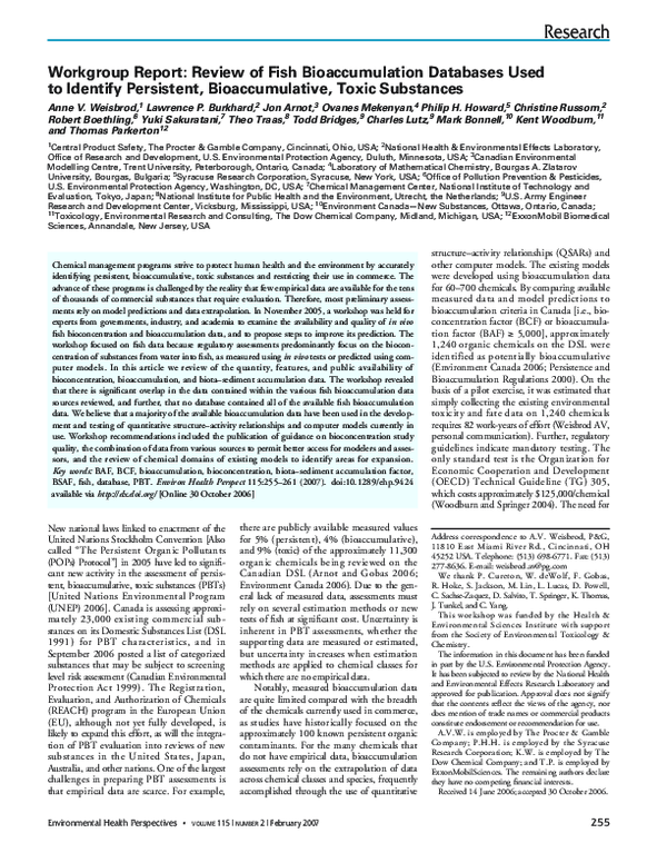 (PDF) Workgroup Report: Review of Fish Bioaccumulation Databases Used ...