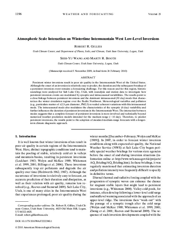 (PDF) Atmospheric Scale Interaction on Wintertime Intermountain West ...