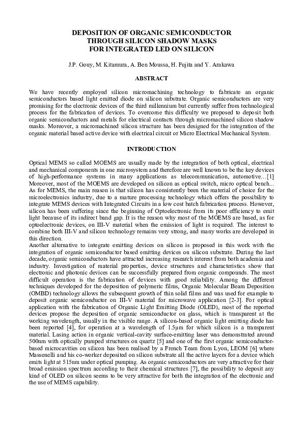 (PDF) Deposition of organic semiconductor through silicon shadow masks ...