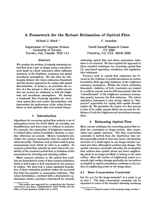 Pdf A Framework For The Robust Estimation Of Optical Flow