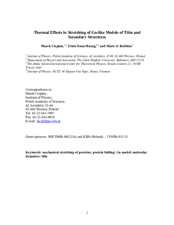 (PDF) Thermal effects in stretching of Go‐like models of titin and ...