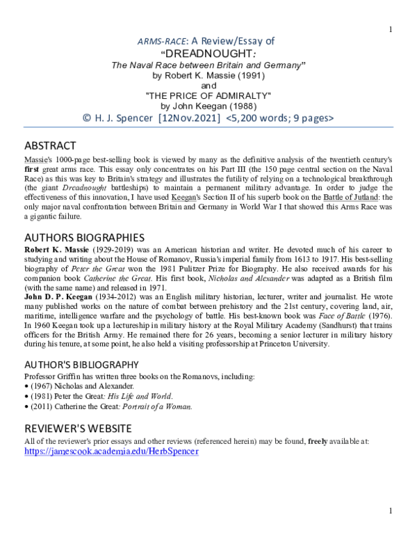 (PDF) ARMS-RACE: A Review/Essay of “DREADNOUGHT: The Naval Race between ...