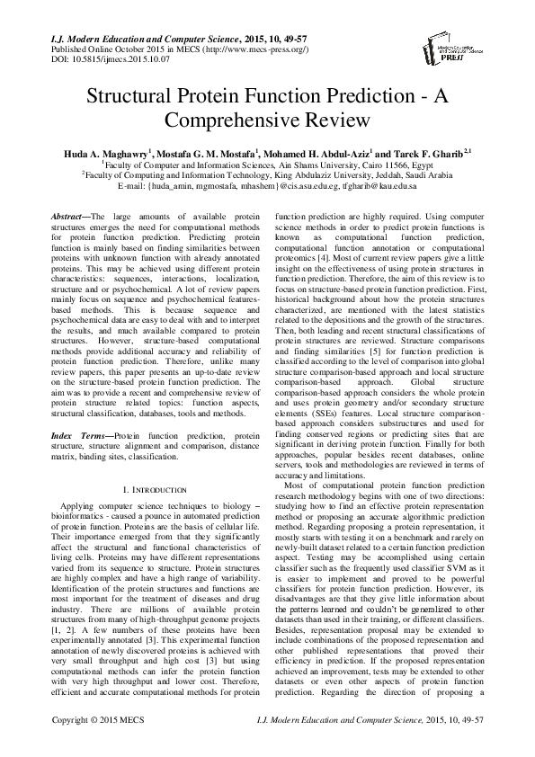 (PDF) Structural Protein Function Prediction - A Comprehensive Review