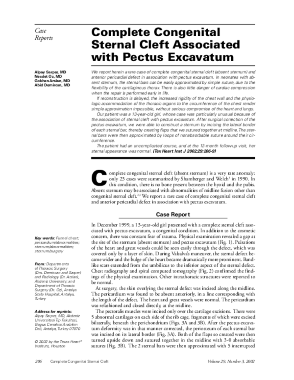 (PDF) Complete congenital sternal cleft associated with pectus excavatum