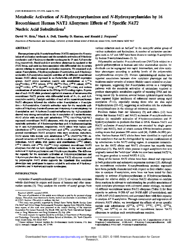 (PDF) Metabolic activation of N-hydroxyarylamines and N ...