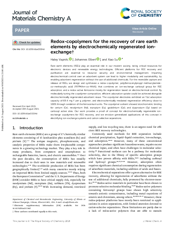 (PDF) Redox-copolymers for the recovery of rare earth elements by ...
