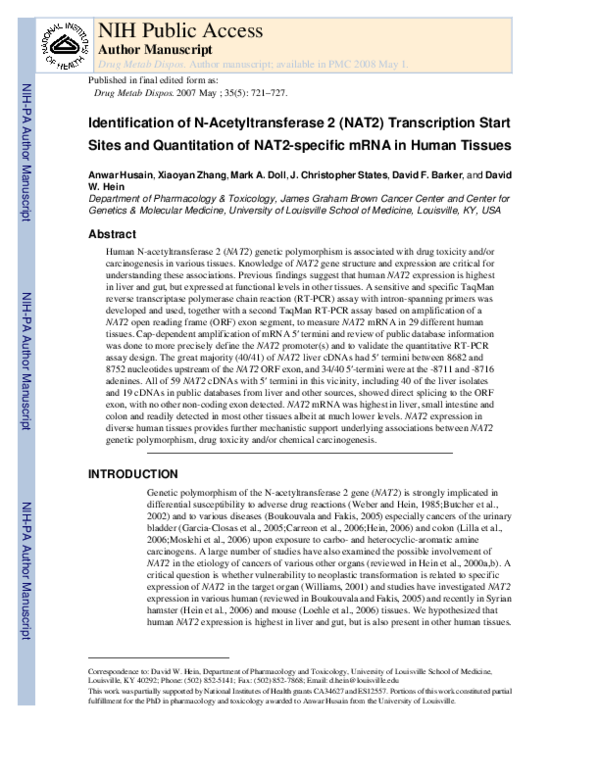 (PDF) Identification of N-Acetyltransferase 2 (NAT2) Transcription ...