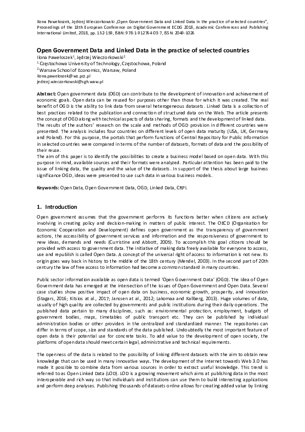 Pdf Open Government Data And Linked Data In The Practice Of Selected