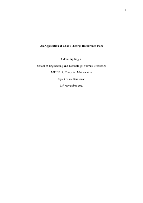 (DOC) Recurrence Plots as an Application of Chaos Theory