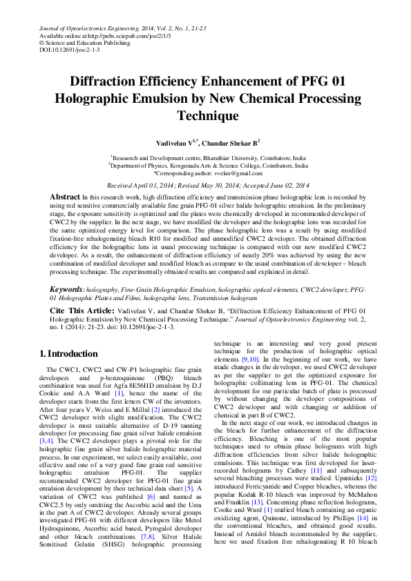 (PDF) Diffraction Efficiency Enhancement of PFG 01 Holographic Emulsion ...