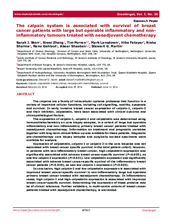(PDF) The calpain system is associated with survival of breast cancer ...