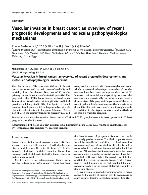(PDF) Vascular invasion in breast cancer; an overview of recent ...