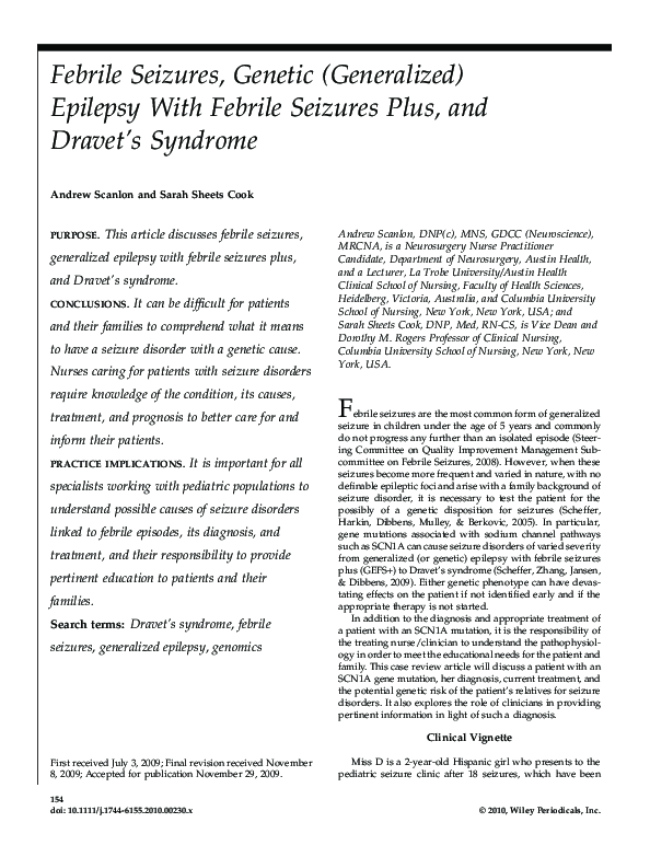 (PDF) Febrile Seizures, Genetic (Generalized) Epilepsy With Febrile Seizures Plus, and Dravet's ...