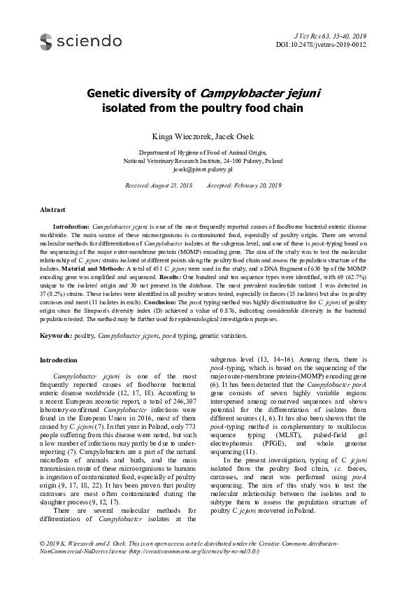 (PDF) Genetic diversity of Campylobacter jejuni isolated from the ...