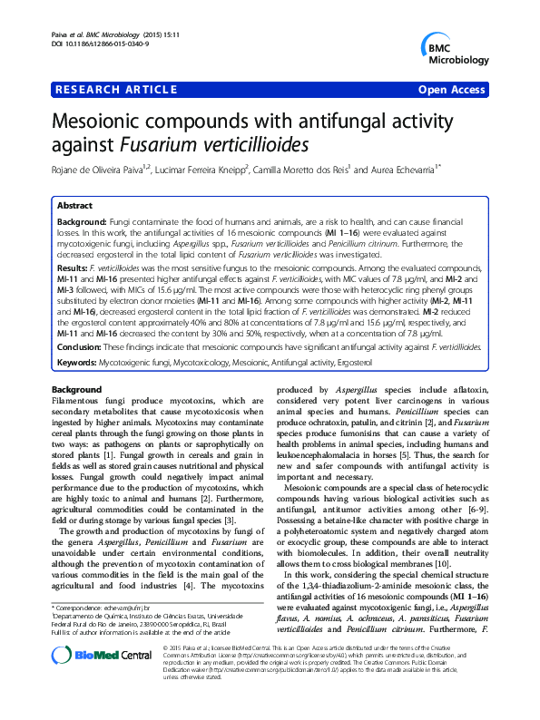 (PDF) Mesoionic compounds with antifungal activity against Fusarium ...