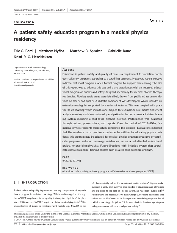 (PDF) A patient safety education program in a medical physics residency