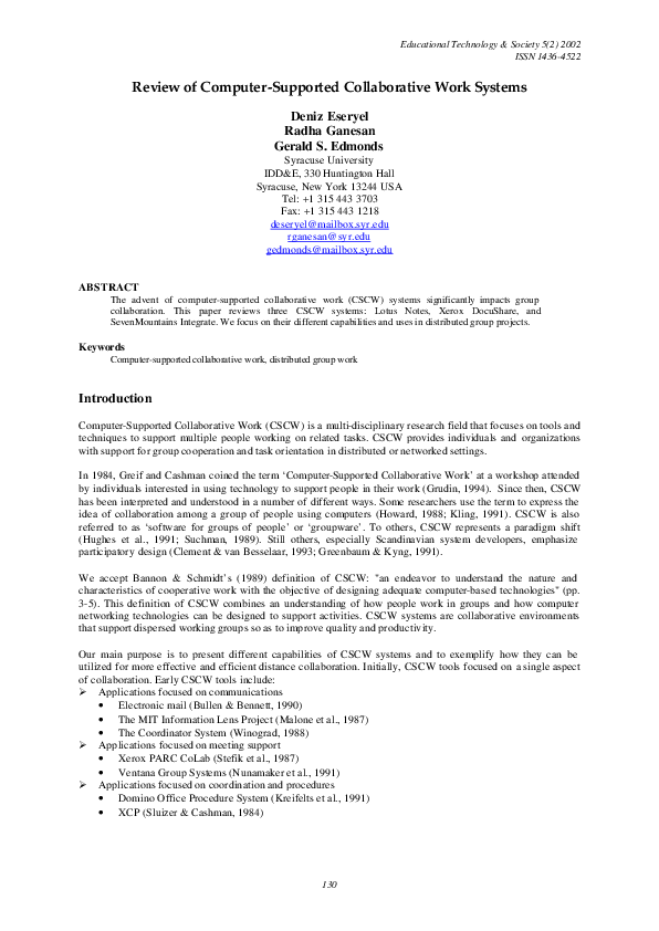 (PDF) Review of computer-supported collaborative work systems
