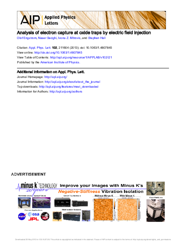 (PDF) Analysis of electron capture at oxide traps by electric field ...