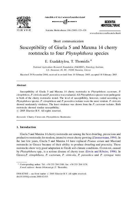 (PDF) Susceptibility of Gisela 5 and Maxma 14 cherry rootstocks to four ...
