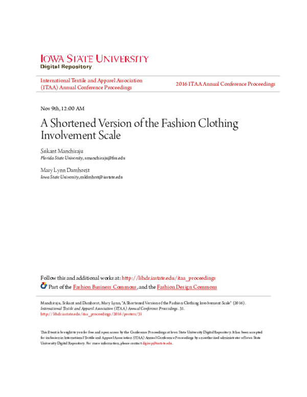(PDF) A Shortened Version of the Fashion Clothing Involvement Scale