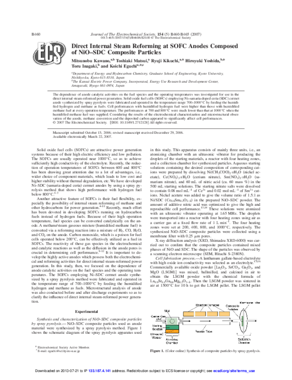 (PDF) Direct Internal Steam Reforming at SOFC Anodes Composed of NiO–SDC Composite Particles