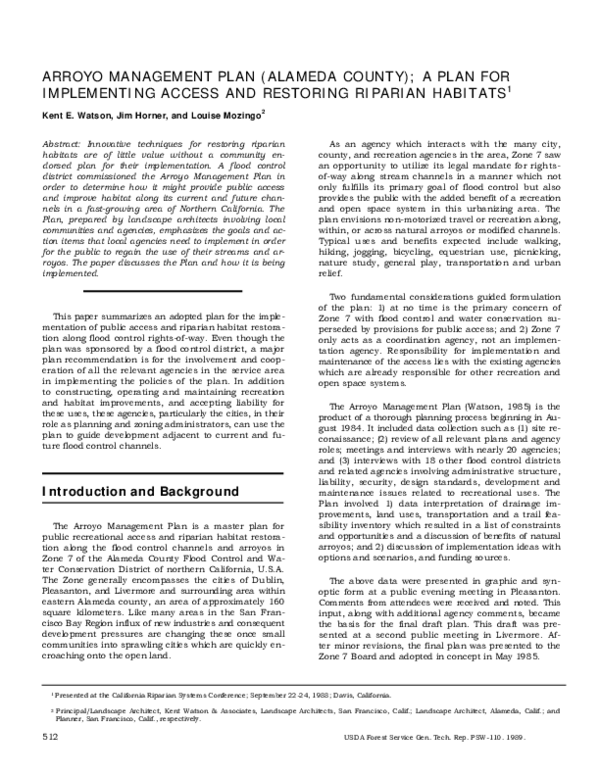(PDF) Arroyo Management Plan (Alameda County); a Plan for Implementing ...