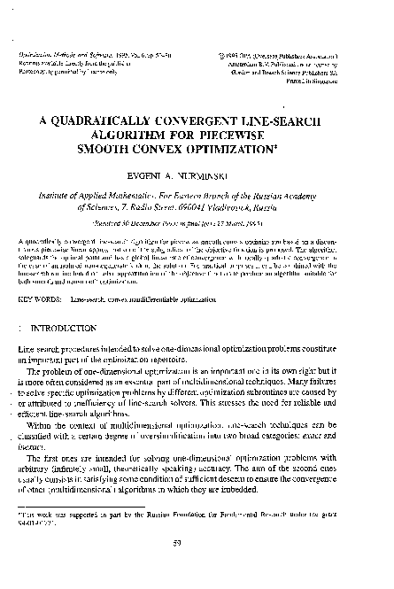 (PDF) A quadratically convergent line-search algorithm for pice wise smooth convex optimization