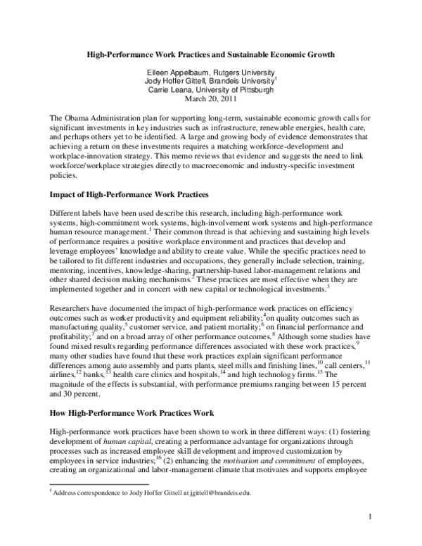 (PDF) High-Performance Work Practices and Sustainable Economic Growth