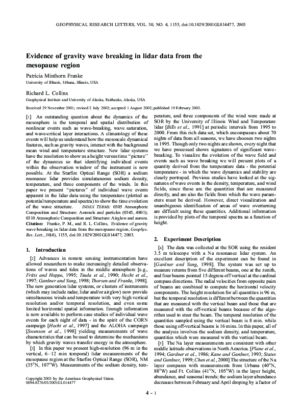 (PDF) Evidence of gravity wave breaking in lidar data from the ...