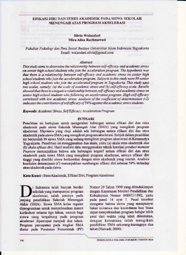 (PDF) Efikasi Diri Dan Stres Akademik Pada Siswa Sekolah Menengah Atas ...