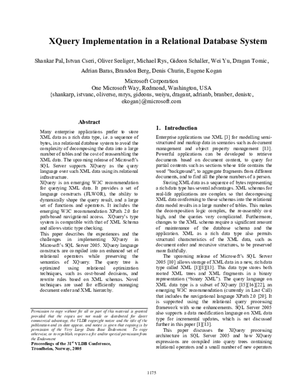 (PDF) XQuery implementation in a relational database system