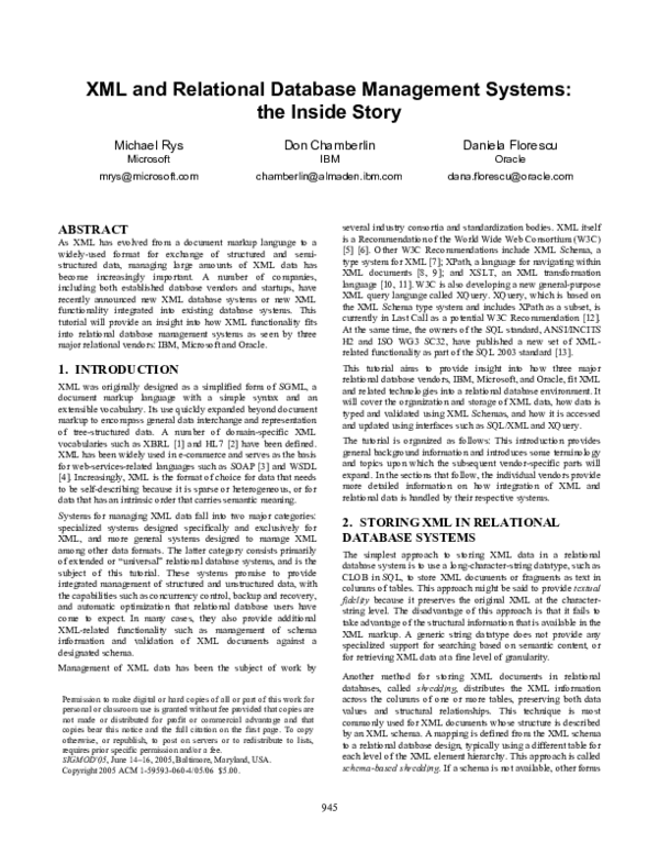 (PDF) XML and relational database management systems