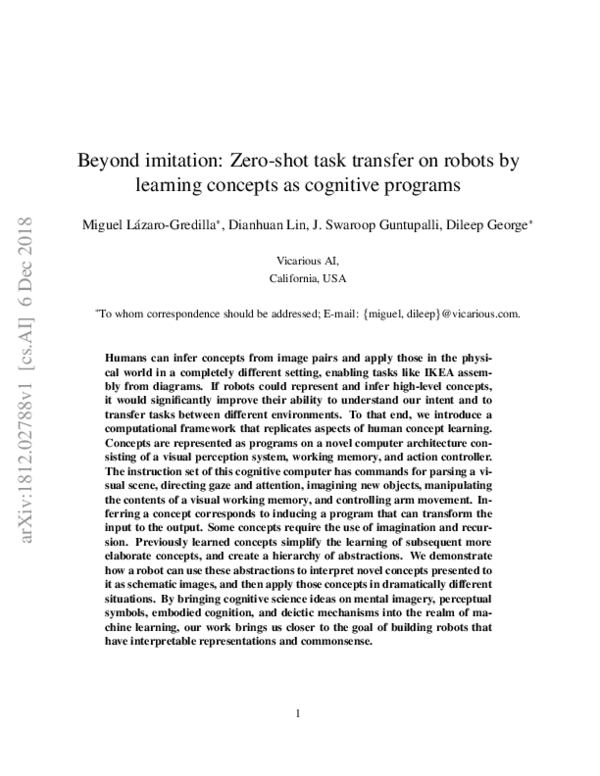 (PDF) Beyond imitation: Zero-shot task transfer on robots by learning concepts as cognitive programs